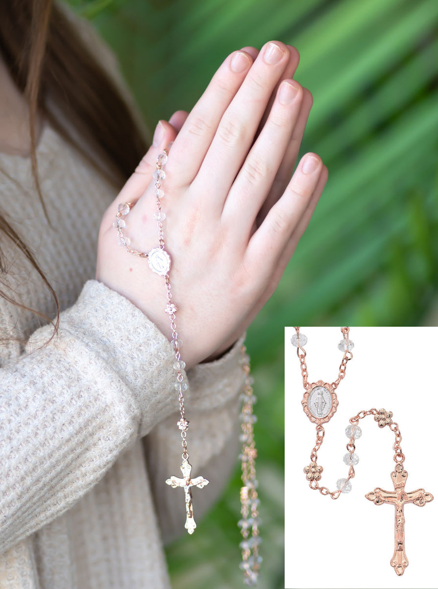 Rose and Crystal Miraculous Center Rosary – Catholic Faith Store