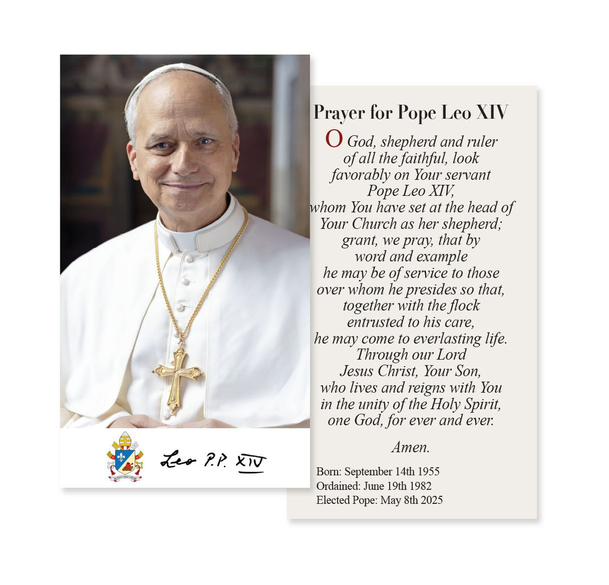 Pope Leo XIV Prayer Card | White Cassock Portrait | Pack of 100