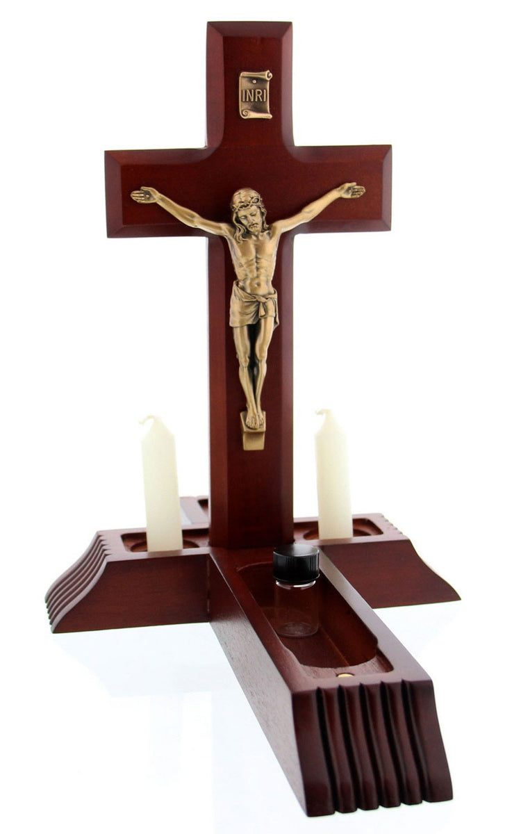 Dark Cherry Sick Call Crucifix Set - 10 inch – Catholic Faith Store