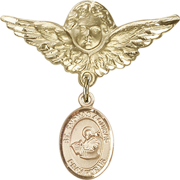 St. Thomas Aquinas Charm and Angel with Larger Wings Badge Pin