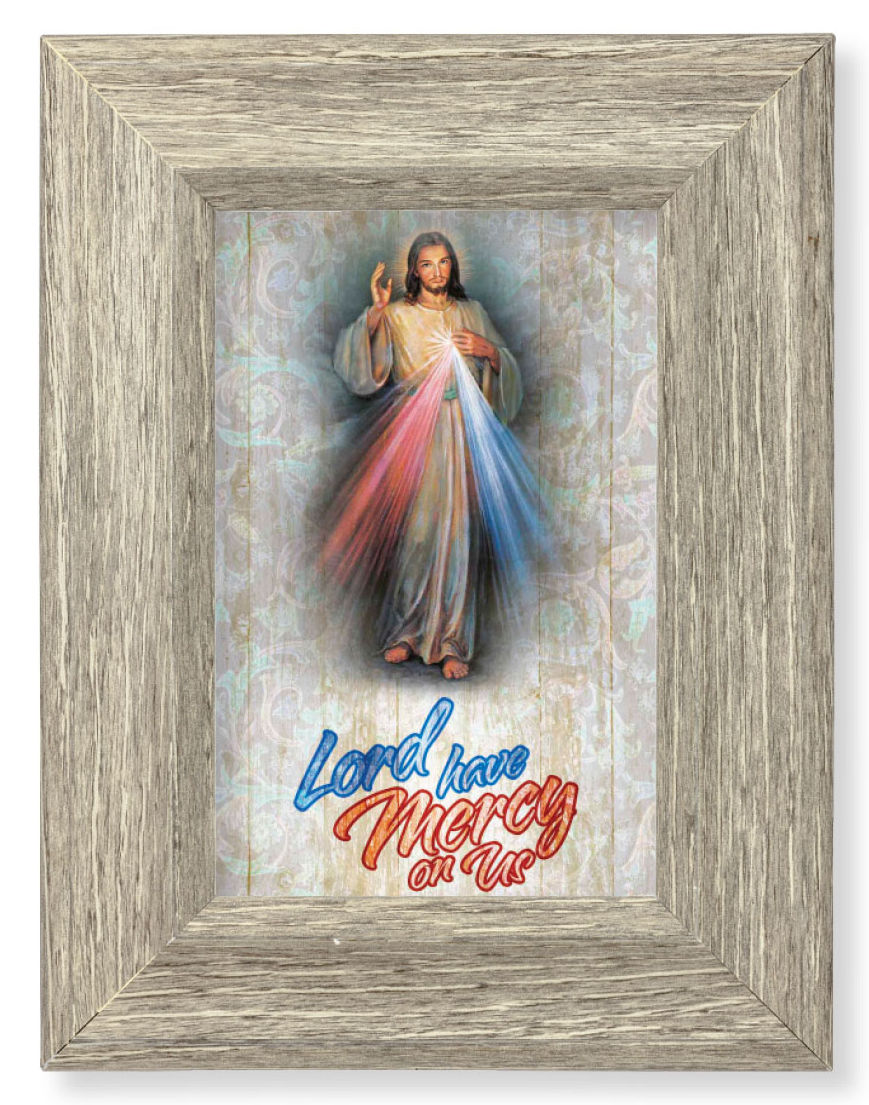Divine Mercy House Blessing 8x6 Gray Oak Frame – Catholic Faith Store
