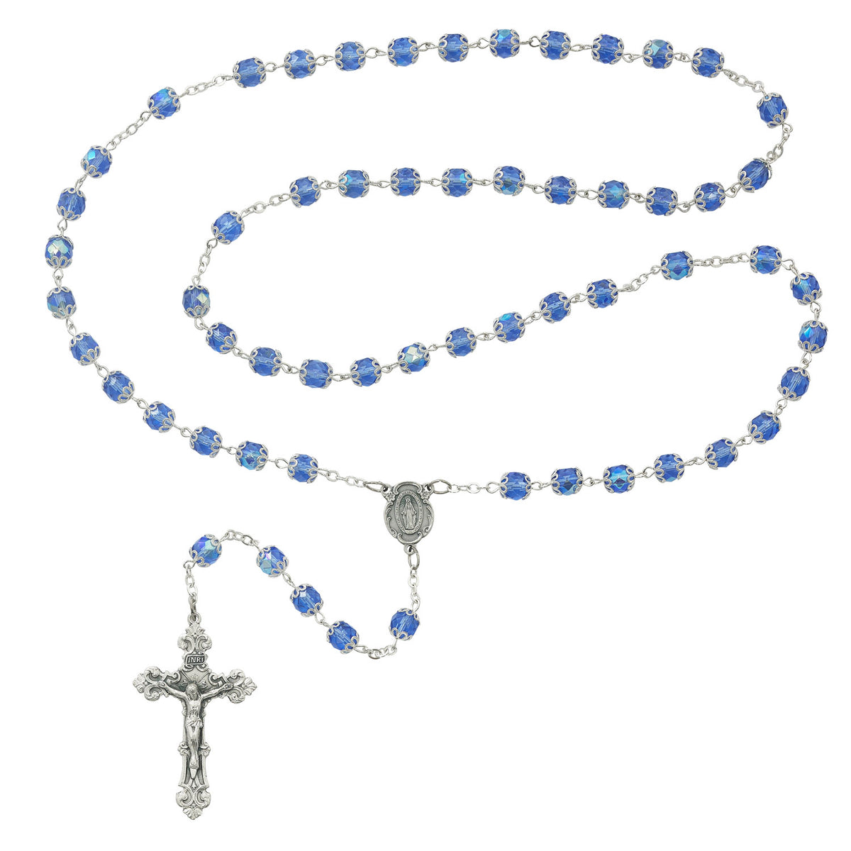 Double Capped Blue Glass Rosary – Catholic Faith Store