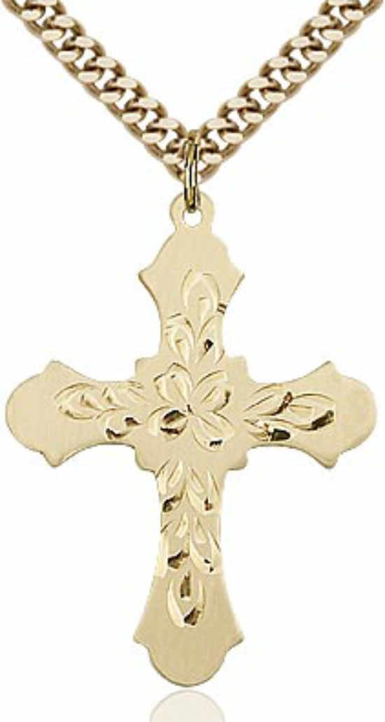 Fancy Hand Etching Cross Pendant – Catholic Faith Store