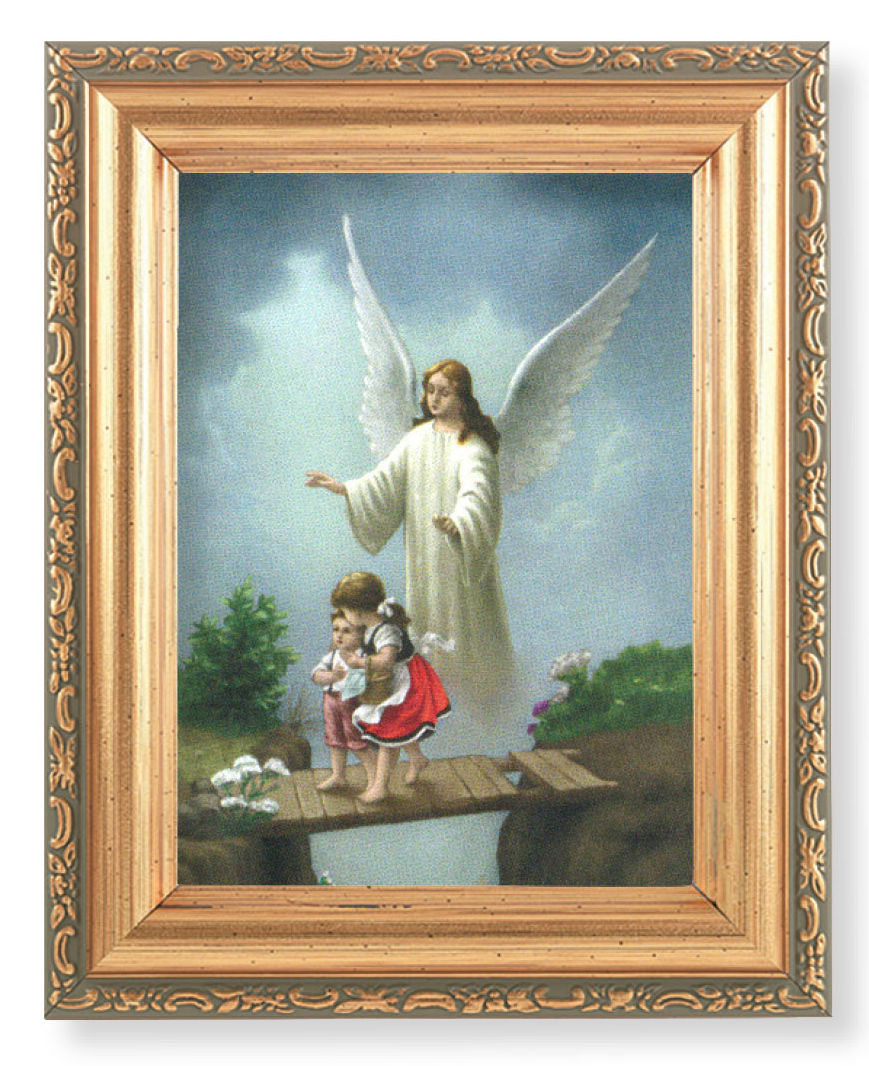 Guardian Angel Over the Bridge 4x5.5 Print Under Glass – Catholic Faith ...