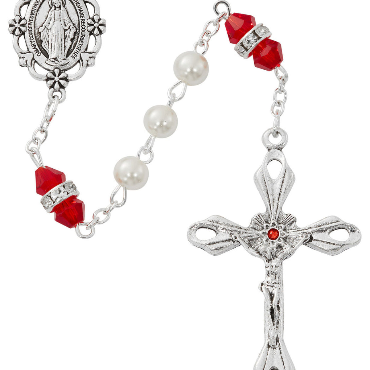 July Birthstone Rosary Ruby Pearl Glass – Catholic Faith Store