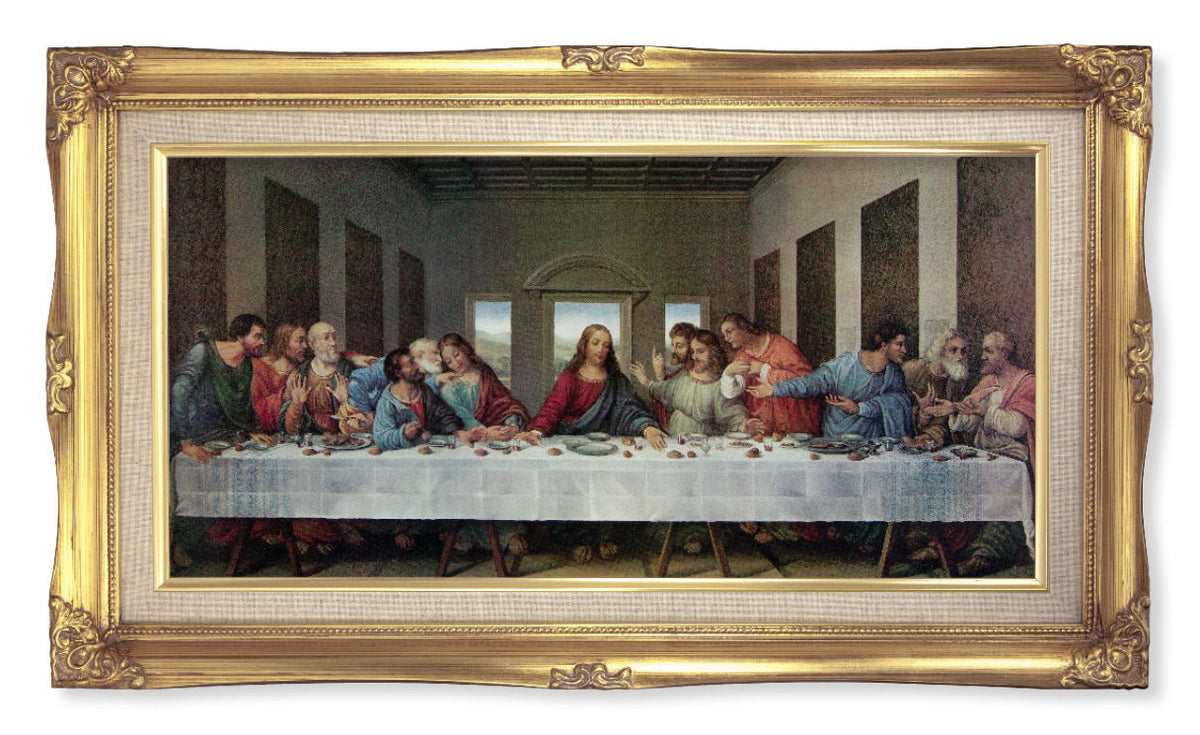 Last Supper Gold-Leaf Frame with Linen Border Art – Catholic Faith Store