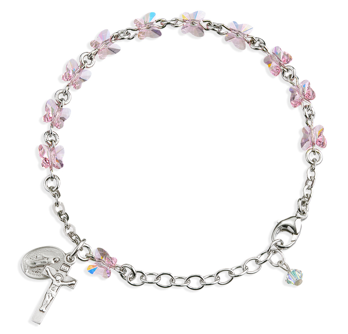 Light Rose Finest Austrian Crystal Butterfly Beads Rosary Bracelet ...