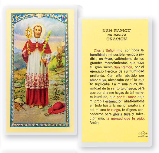 Oracion A San Ramon Nonato Laminated Spanish Prayer Card – Catholic ...