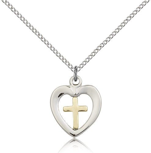 Heart and Cross Pendant Two-Tone – Catholic Faith Store