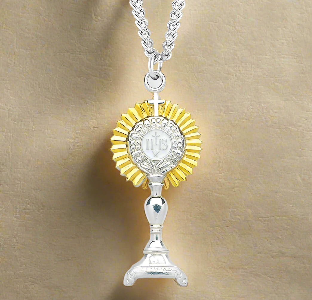 Sterling Silver Monstrance Pendant with Gold Inlay | Made in USA