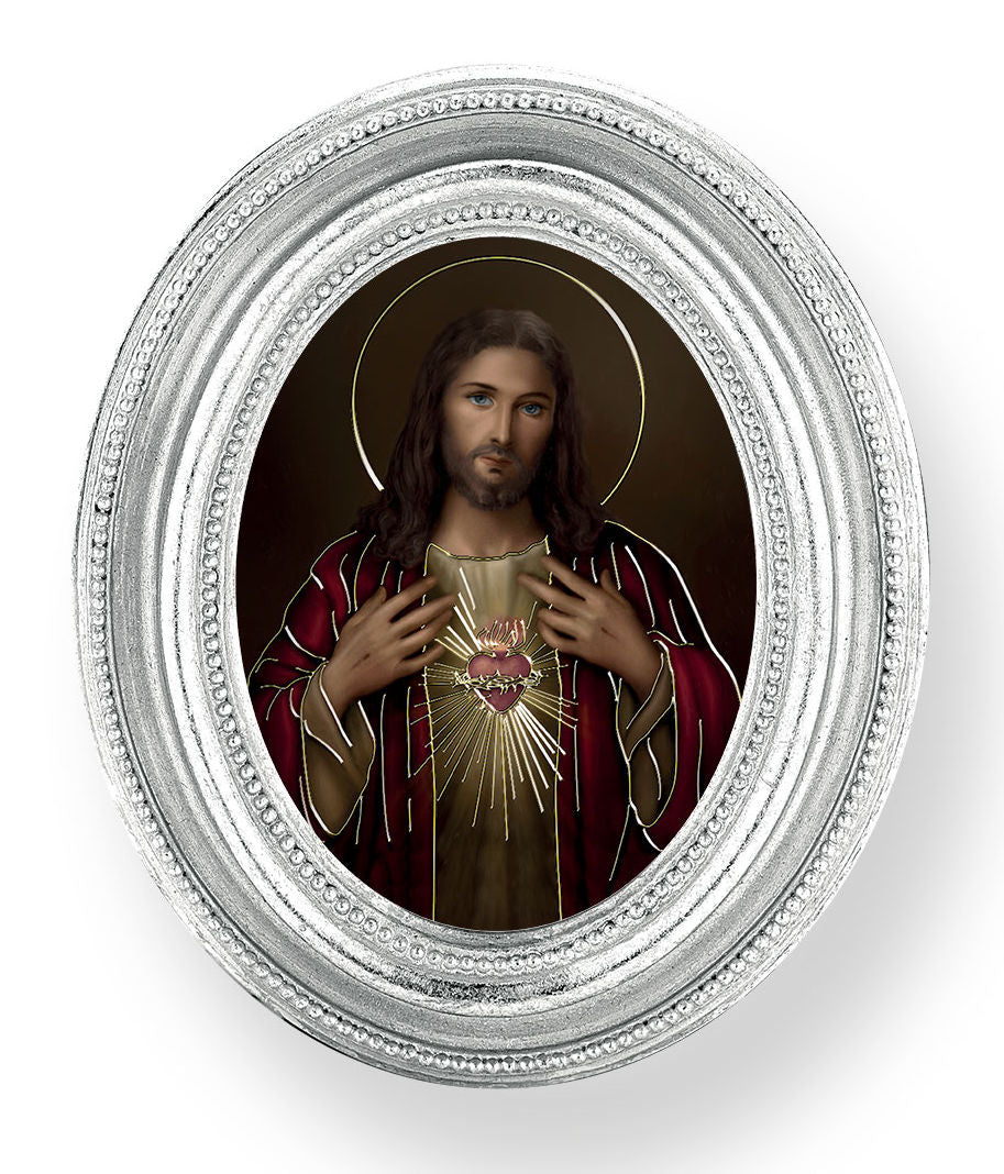 Sacred Heart of Jesus Small 4.5 Inch Oval Framed Print – Catholic Faith ...