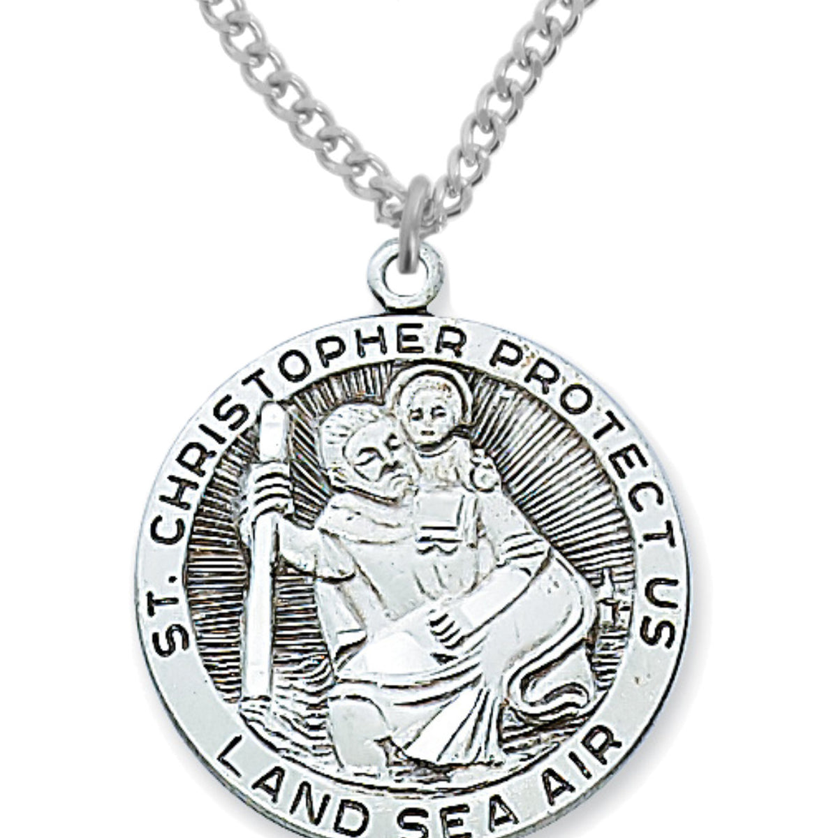 St. Christopher Land, Sea, Air Medal Sterling Silver - 1 1/8 inch