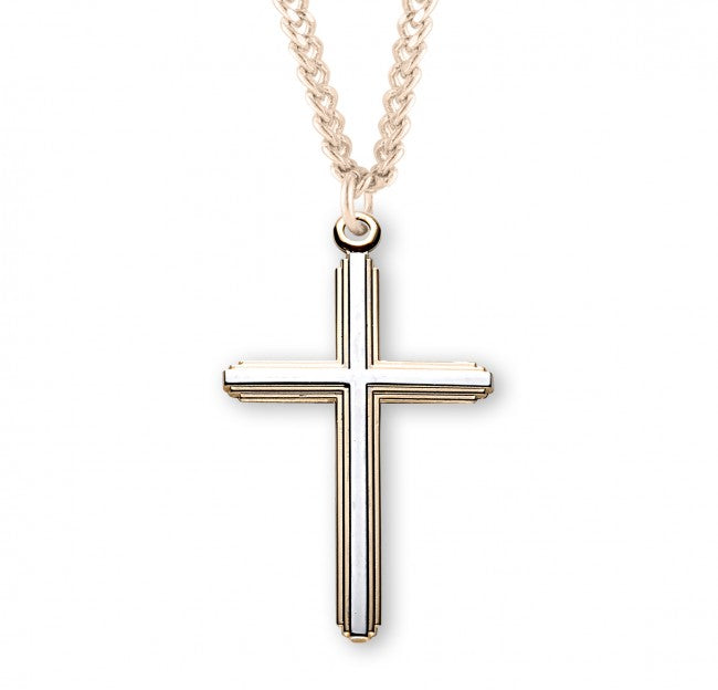 Two-Tone Cross Necklace Gold Plated Sterling Silver – Catholic Faith Store