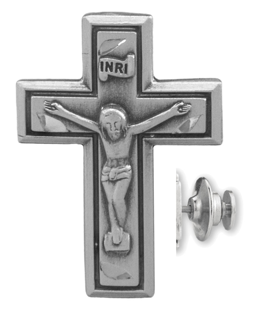 Wide Edge Crucifix Lapel Pin Sterling Silver – Catholic Faith Store