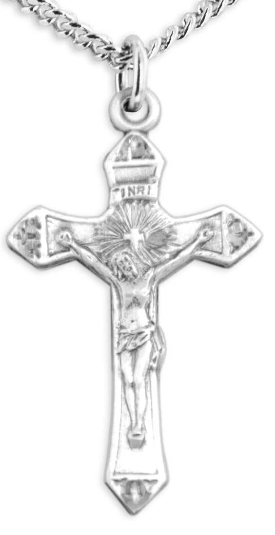 Pointed Edge Crucifix 1.1" | Sterling Silver Sunburst Cross