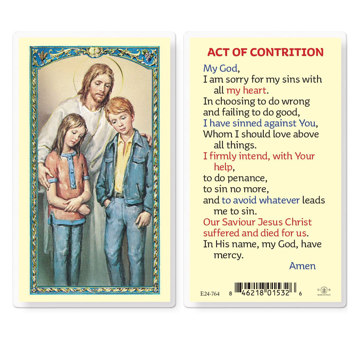 The Comforter Act of Contrition Laminated Prayer Card | Catholic ...